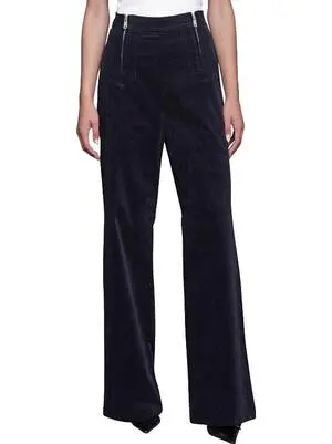 Avec Les Filles Double Zipper Wide Leg Velvet Trousers - Navy