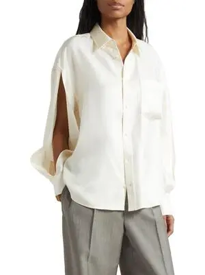 Alexander Wang Slashed Sleeve Satin Button-up Shirt - Ivory