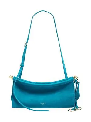 Alaïa Alaïa Small Le Click East/West Suede Shoulder Bag Turquoise