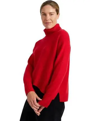 Chinti & Parker Pure Cashmere Relaxed Rollneck Sweater - Velvet Red
