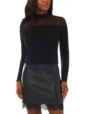 Vince Camuto Illusion Yoke Mock Neck Top - Rich Black