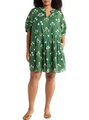 SUGARLIPS Floral Cotton Shift Dress - Cream-green