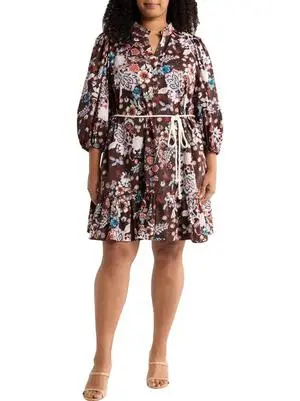 SUGARLIPS Jazlyn Floral Tie Waist Dress - Brown