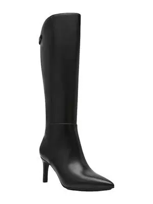 Anne Klein Marucia Pointed Toe Knee High Boot Black Smooth