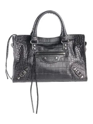 BALENCIAGA Small Le City Croc-Embossed Top Handle Bag