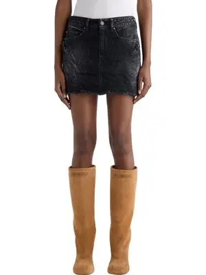 Balenciaga City Distressed Denim Miniskirt - 1037 Black Fade Out