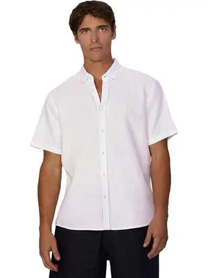 INDUSTRIE AUSTRALIA The Tennyson Linen Blend Short Sleeve Shirt - White