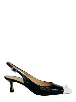MADISON MAISON Kitten Heel Slingbacks With Pearl Accent Black/white