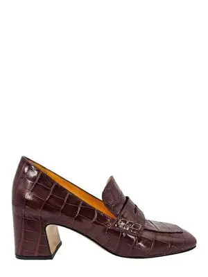 MADISON MAISON Heel Croc Embossed Loafer - Chocolate