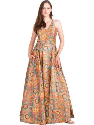 RAAS Sequin Embroidered Silk Long Dress