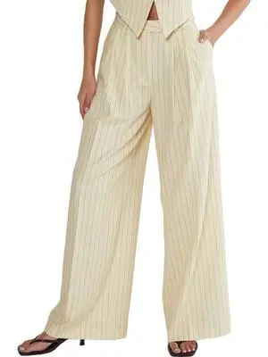 Nasty Gal Pinstripe Tailored Wide Leg Trousers - Butter
