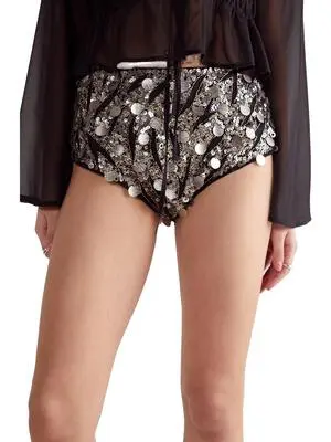 Nasty Gal Sequin Zebra Print Booty Shorts - Black