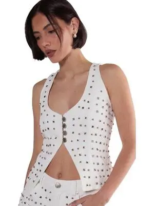 Nasty Gal Studded Denim Corset Top - White