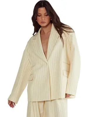Nasty Gal Oversized Pinstripe Tailored Blazer - Butter