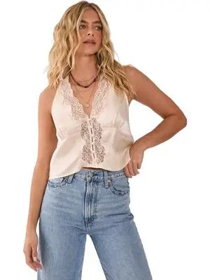Nasty Gal Satin Embroidered Lace Vest - Champagne
