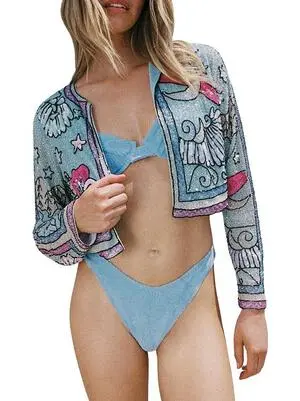 Nasty Gal Celestial Placement Beaded Jacket - Turquoise
