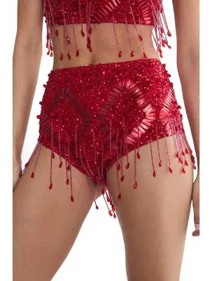Nasty Gal Embellished Tassel Beaded Shorts - Red