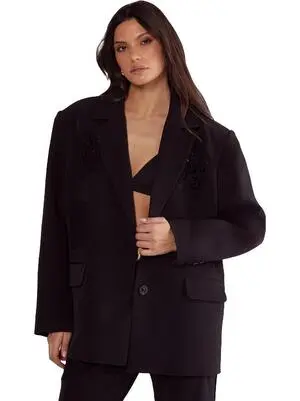 Nasty Gal Tailored Crochet Insert Oversized Blazer - Black