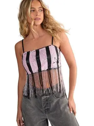 Nasty Gal Striped Sequin Tasseled Crop Top - Pink