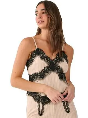 Nasty Gal Pinstripe Lace Trim Strappy Top - Ecru