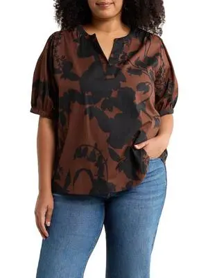 SUGARLIPS Somerton Floral Cotton Top - Chocolate