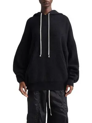 Rick Owens Hun Alpaca And Wool Blend Sweater Hoodie - Black