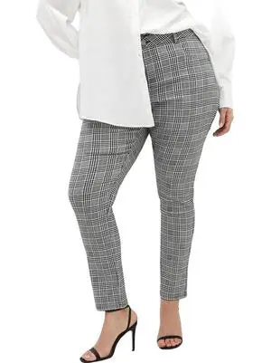 City Chic Bengaline Check Skinny Leg Pants - Black Check
