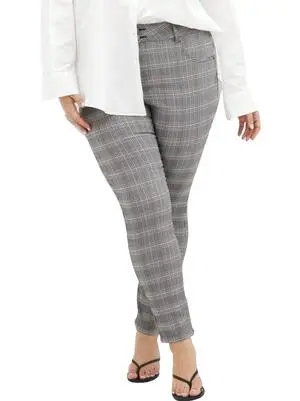 City Chic Bengaline Check Skinny Leg Pants - Cherry Check