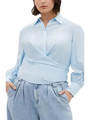 City Chic Elena Tie Waist Shirt - Sky Blue