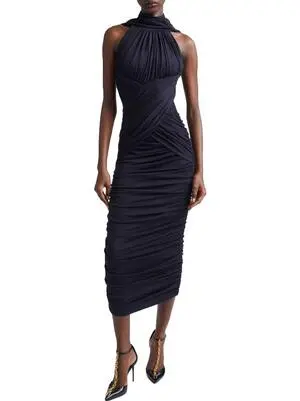 Balmain Draped Wool Jersey Midi Dress - 6du Blue