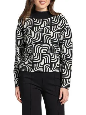 APNY Abstract Jacquard Mock Neck Pullover Sweater