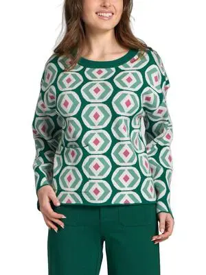 APNY Abstract Geometric Fine-gauge Sweater - Emerald Green