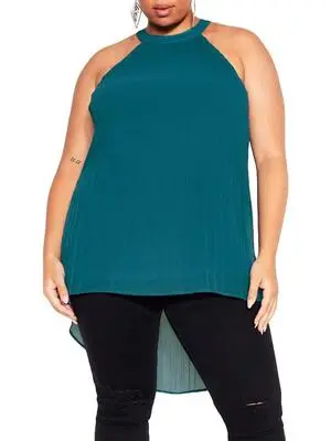 City Chic Kaya Pleated High-low Top - Teal