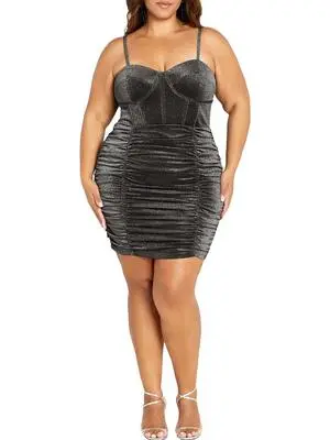 City Chic Amaia Metallic Ruched Corset Mini Dress - Grey