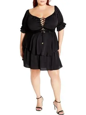 City Chic Nia Off-the-shoulder Tiered Mini Dress - Black