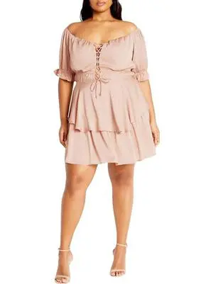 CITY CHIC Nia Off-The-Shoulder Tiered Mini Dress