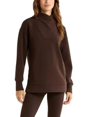 Zella Cozy Scuba Knit Mock Neck Tunic Brown Mole