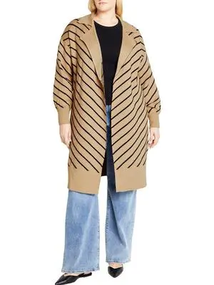 City Chic Longline Cardigan With Chevron Stripes - Stripe