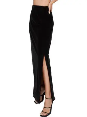 Nasty Gal Velvet High Waist Maxi Skirt With Slit - Black