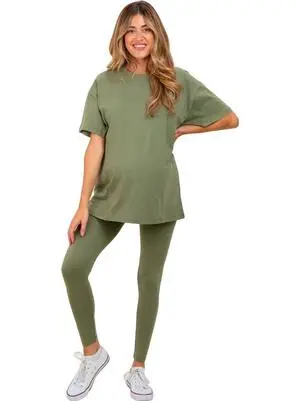 PINKBLUSH Oversized Crewneck Maternity Set - Olive Green