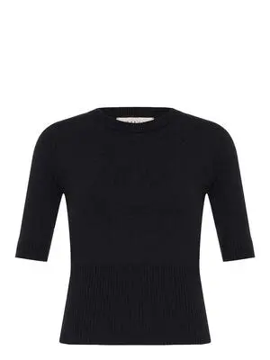 THEO THE LABEL Nomia Ribbed Waist Crewneck Sweater Tee - Black