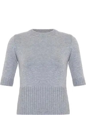 THEO THE LABEL Nomia Ribbed Waist Crewneck Sweater Tee - Heather Grey