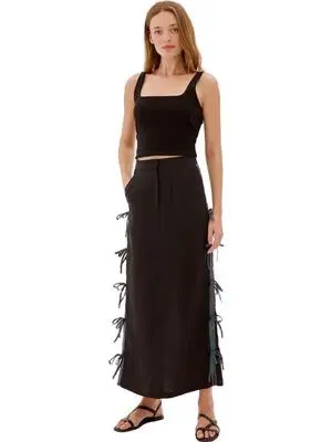 LABECA LONDON Carolina Linen Midi Skirt With Bow Detail - Black