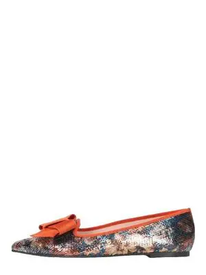 Pretty Ballerinas Pointed-toe Loafers With Bow Detailing - Orange And Blue