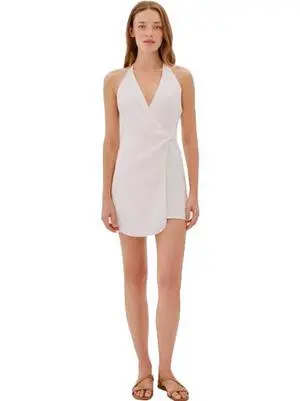 LABECA LONDON Sadie Linen Wrap Mini Dress - Ecru