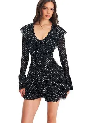 MISS CIRCLE Omari Chiffon Polka Dot Mini Dress - Black Polka Dot