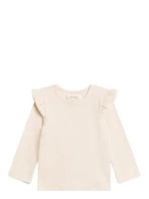 KENDI Rina Ribbed Ruffle Top Ivory
