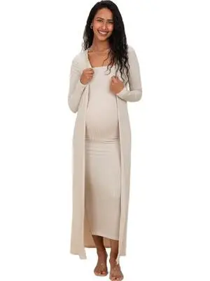 PINKBLUSH Ribbed Sleeveless Dress Cardigan Set - Taupe