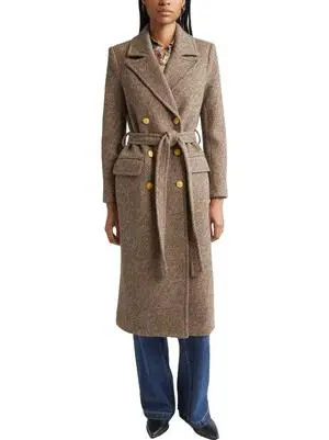 L'Agence Kolina Double Breasted Wool Blend Coat - Bracken Brown/gold