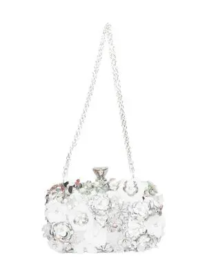 LAUREN LORRAINE Rhinestone Evening Clutch With Floral Appliqués - Silver